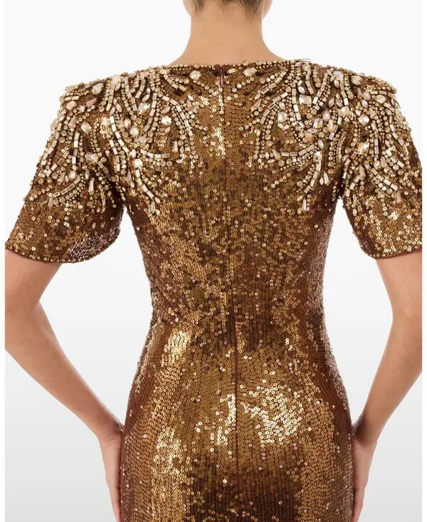 Jenny Packham Manon Sequin Embellished V-neck Gown - Bronze