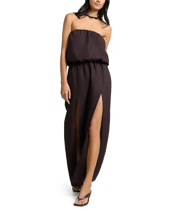 Onia Air Linen High Slit Maxi Dress - Espresso