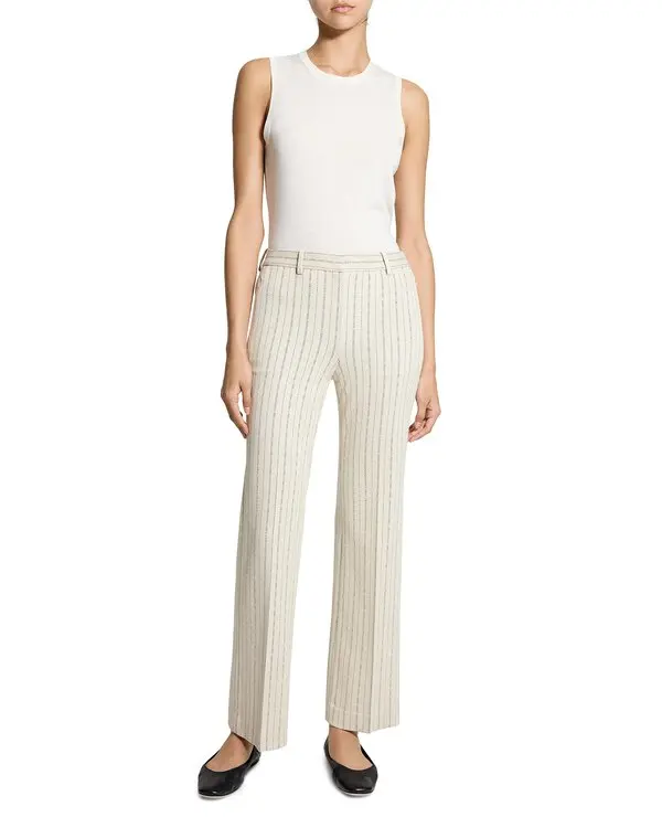 Theory Slim Fit Full Length Trousers With Vertical Stripes