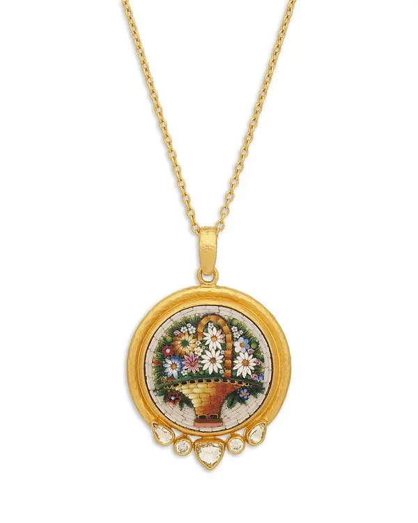 Gurhan Antiquities Diamond Micro Mosaic Flower Pendant Necklace - White/gold
