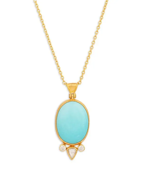 Gurhan 22k Yellow Gold Turquoise And Diamond Pendant Necklace - White/gold