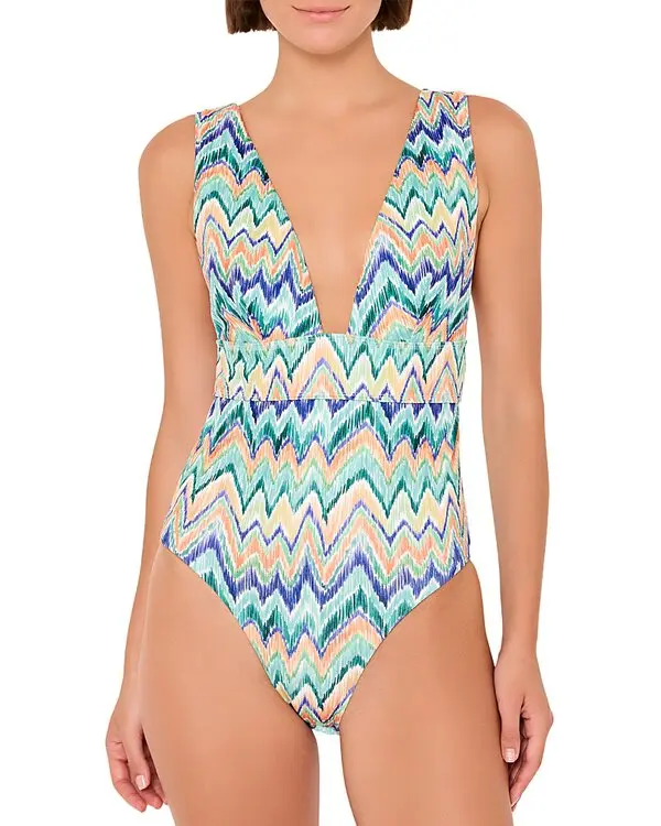 MILLY Tropical Chevron V-neck One-piece Swimsuit - Tropical Multi