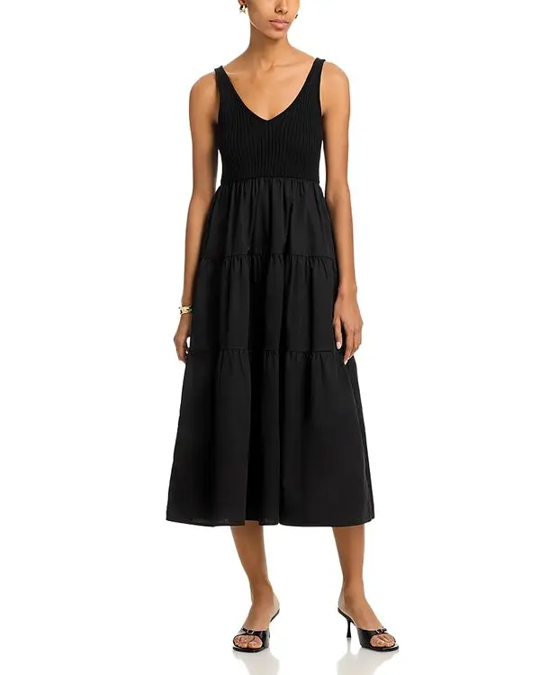 Aqua Knit Poplin Midi Dress - Black