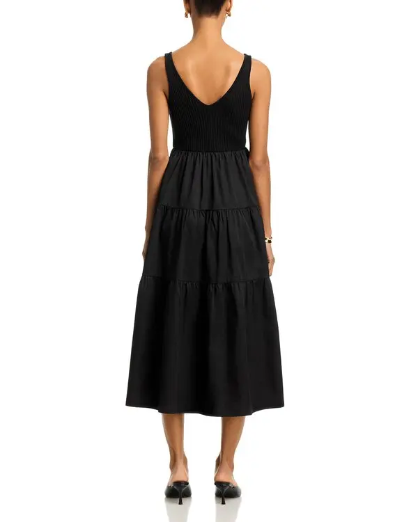 Aqua Knit Poplin Midi Dress - Black