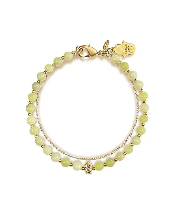 KARMA AND LUCK Buddha Jade Gold Chain Bracelet - Pastel Green/gold