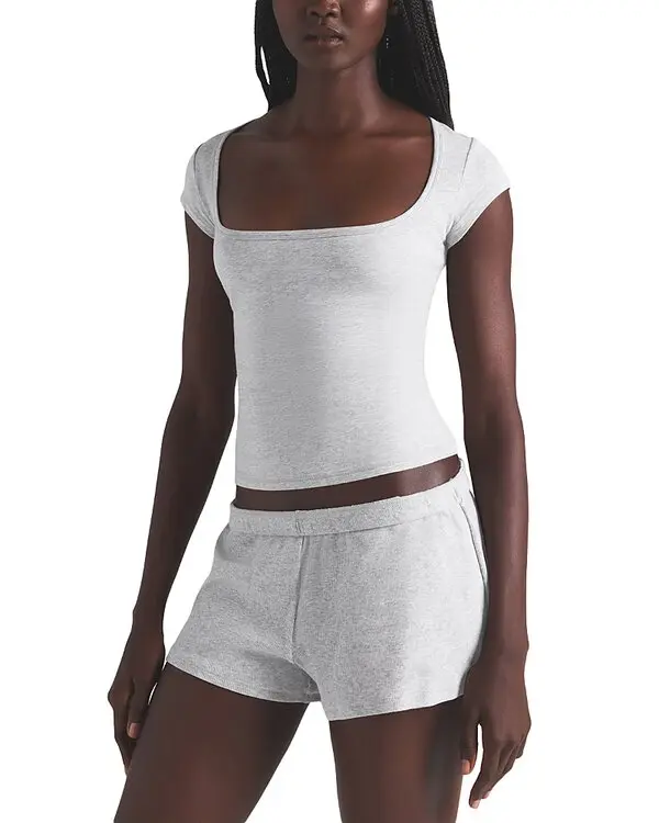 SKIMS Cotton Rib Loose Shorts - Light Heather