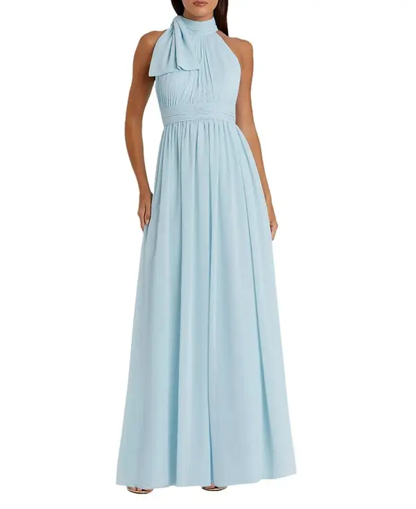 Mac Duggal High Neck Chiffon Gown - Powder Blue