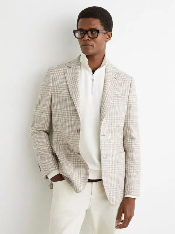 REISS Cotton And Wool Single-breasted Blazer In Check
