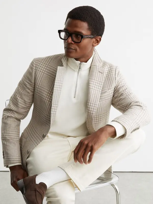 REISS Cotton And Wool Single-breasted Blazer In Check