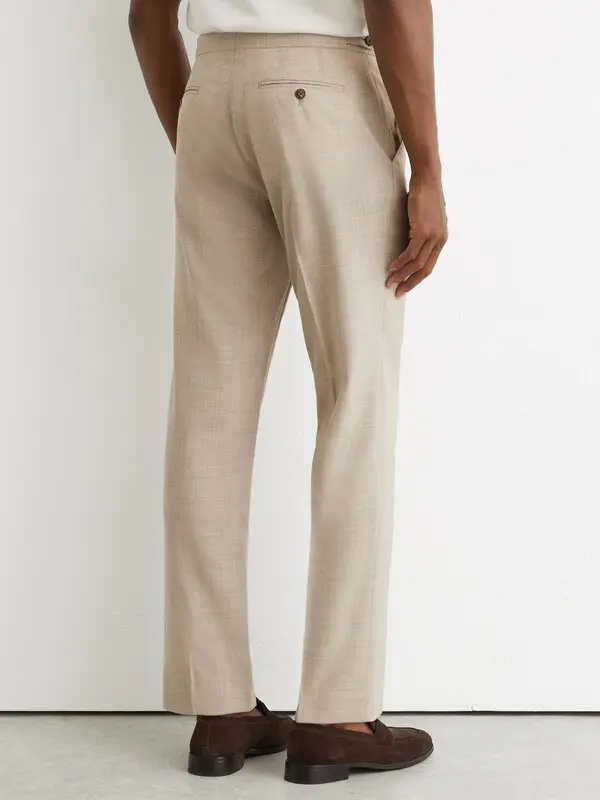 REISS Fibre Wool Textured Tailored-fit Trousers - Oatmeal Brown