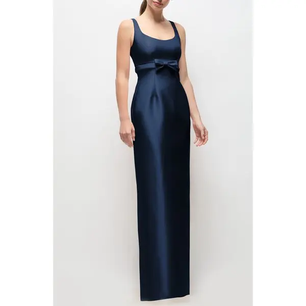 Alfred Sung Gwyneth Satin Sheath Gown - Midnight