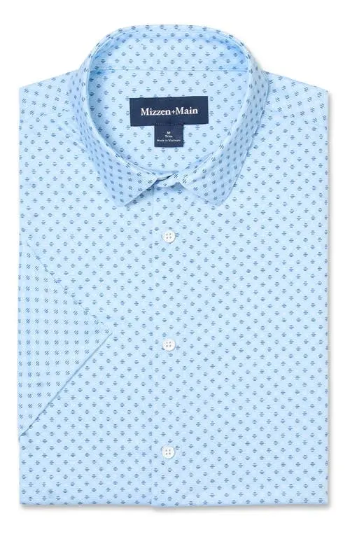 Mizzen+main Halyard Print Short Sleeve Performance Button-up Shirt - Cloud Blue Circle Dash