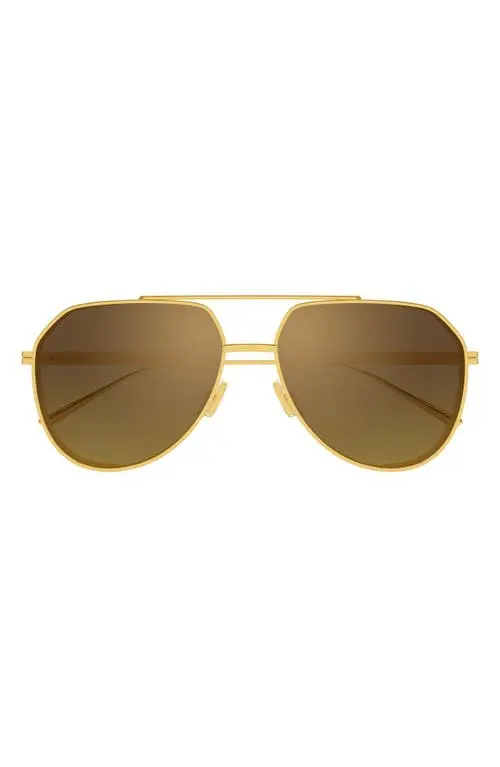 Bottega Veneta 60mm Pilot Sunglasses - Gold/brown Lens