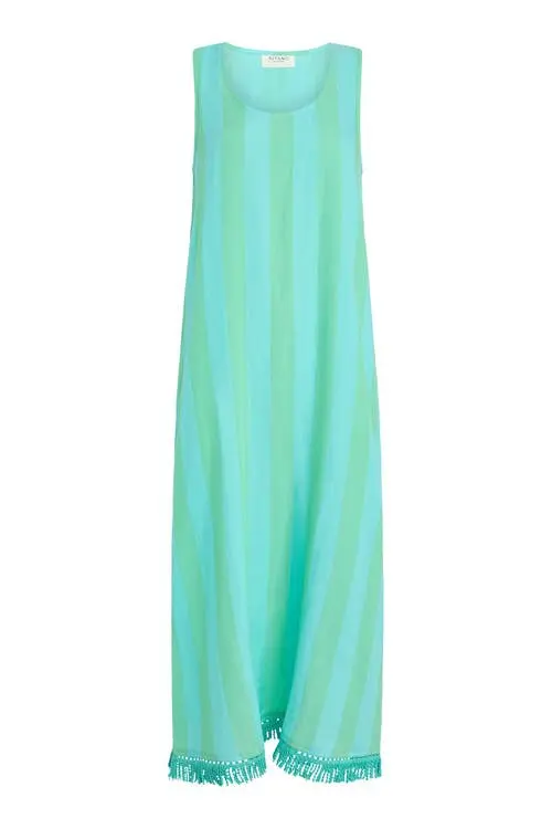 SITANO Striped Tank Midi Dress With Fringe