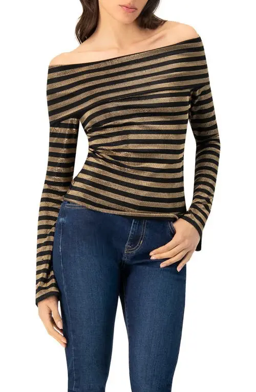 IVONNE Bardot Neckline Striped Long Sleeve Blouse