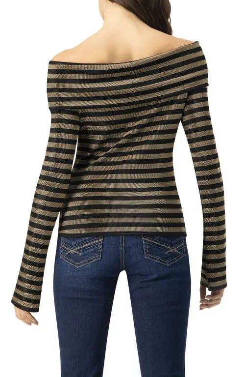 IVONNE Bardot Neckline Striped Long Sleeve Blouse