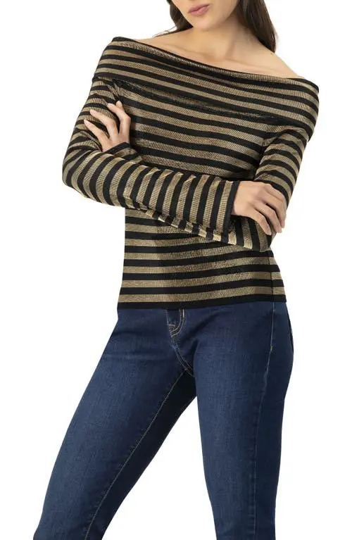 IVONNE Bardot Neckline Striped Long Sleeve Blouse