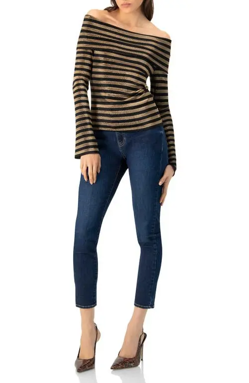 IVONNE Bardot Neckline Striped Long Sleeve Blouse