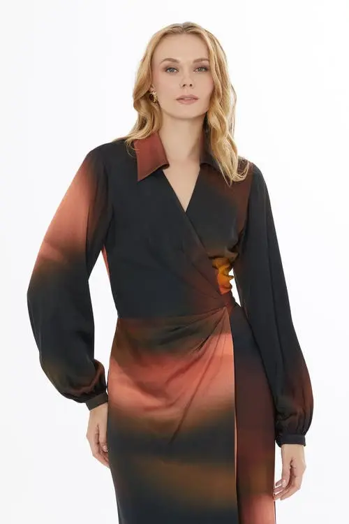 GIZIA V-neck Wrap Midi Dress