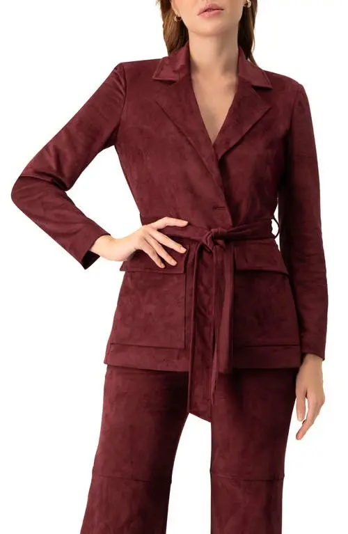 IVONNE Faux-suede Blazer With Tie Detail - Wine
