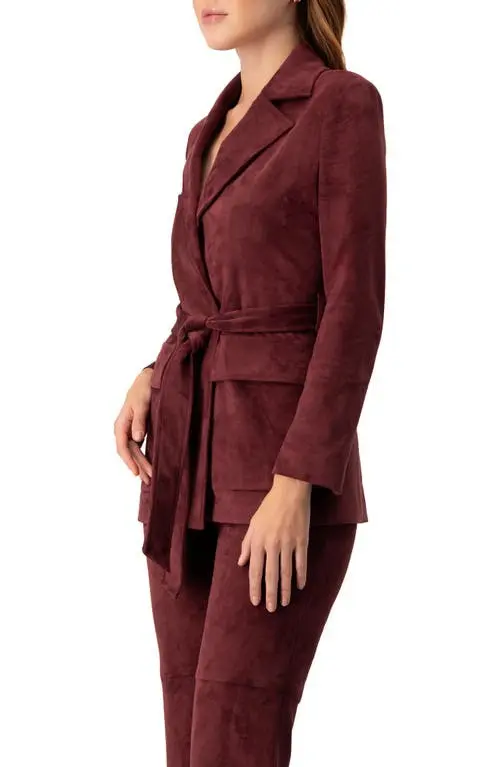 IVONNE Faux-suede Blazer With Tie Detail - Wine