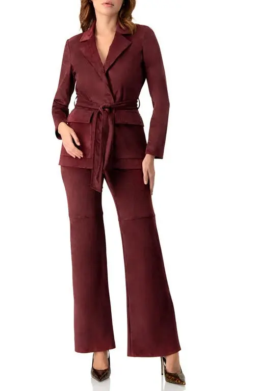 IVONNE Faux-suede Blazer With Tie Detail - Wine