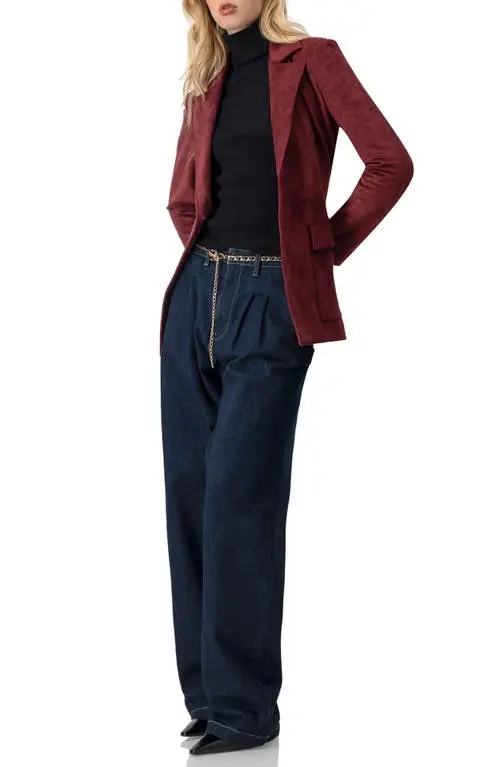 IVONNE Faux-suede Blazer With Tie Detail - Wine