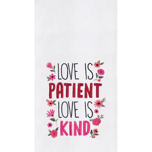 C&F HOME Love Is Patient & Kind" Flowers Embroide 100% Cotton Flour Sack Dishtowel - Red
