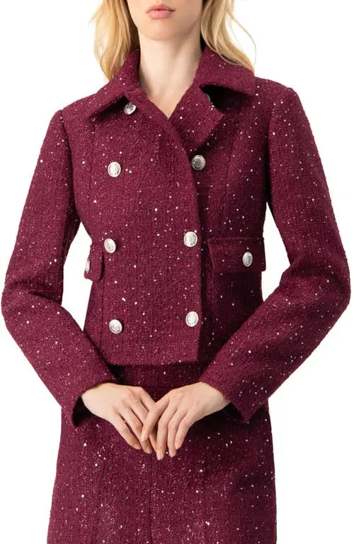 IVONNE Boucle Double-breasted Jacket - Wine