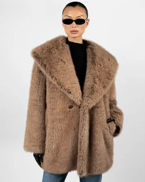 WeWoreWhat Shawl Collar Faux Fur Jacket