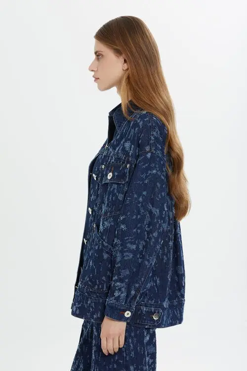 GIZIA Patterned Button-front Denim Jacket
