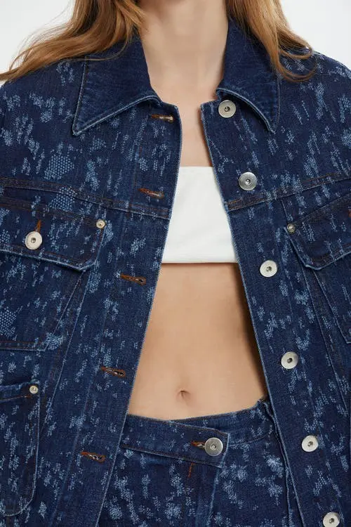 GIZIA Patterned Button-front Denim Jacket