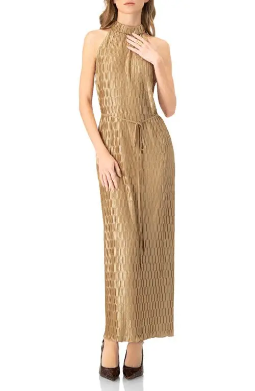 IVONNE Pleated Halter-neck Maxi Dress