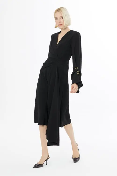 GIZIA Pleated Front Midi Dress