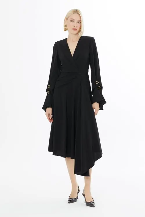 GIZIA Pleated Front Midi Dress