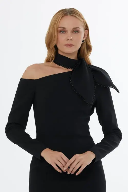 GIZIA Embroidered Midi Dress With Zip Detail