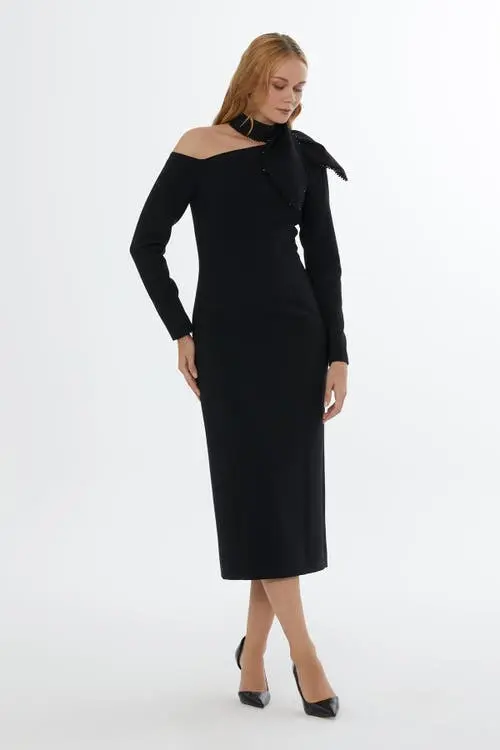 GIZIA Embroidered Midi Dress With Zip Detail