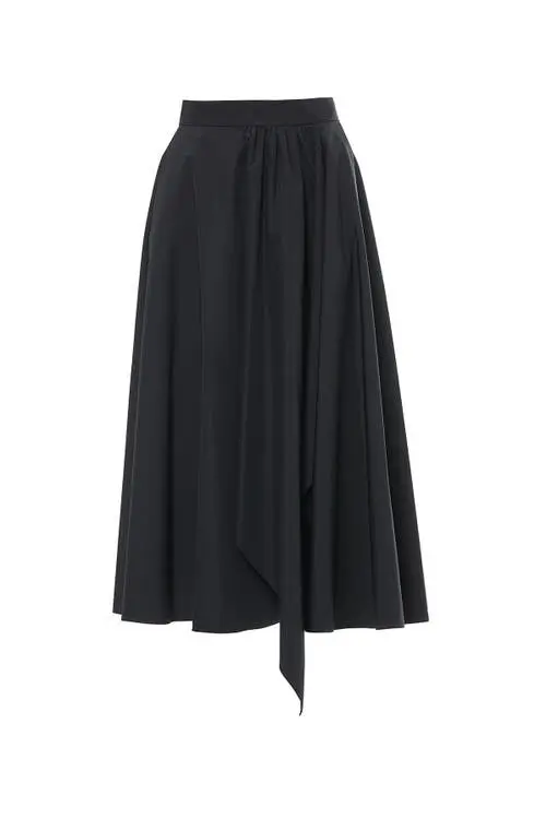 GIZIA Asymmetric Gathered High-waist Midi Skirt
