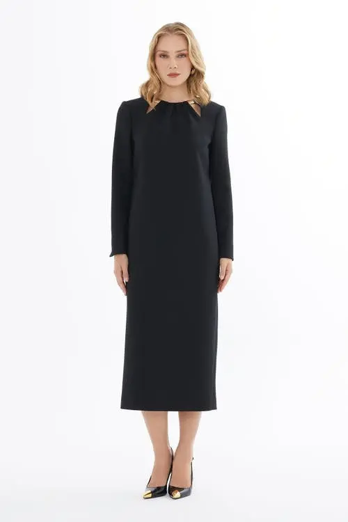 GIZIA Slit-sleeve Midi Dress With Metal Detail