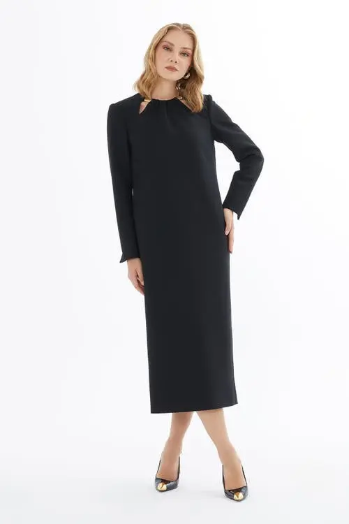 GIZIA Slit-sleeve Midi Dress With Metal Detail