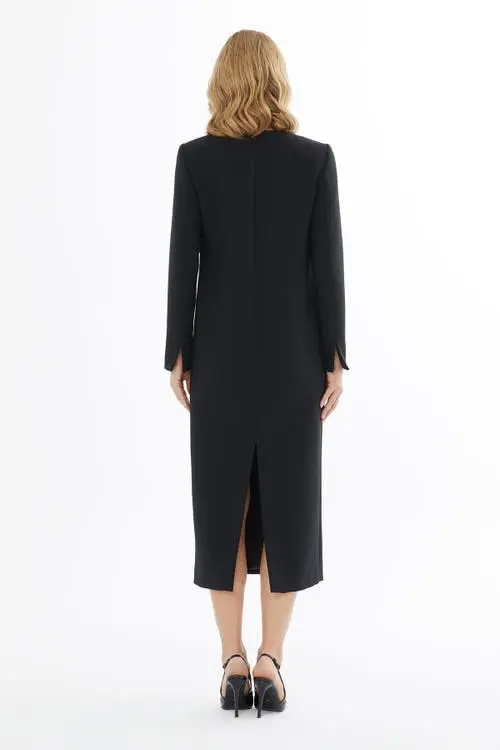 GIZIA Slit-sleeve Midi Dress With Metal Detail