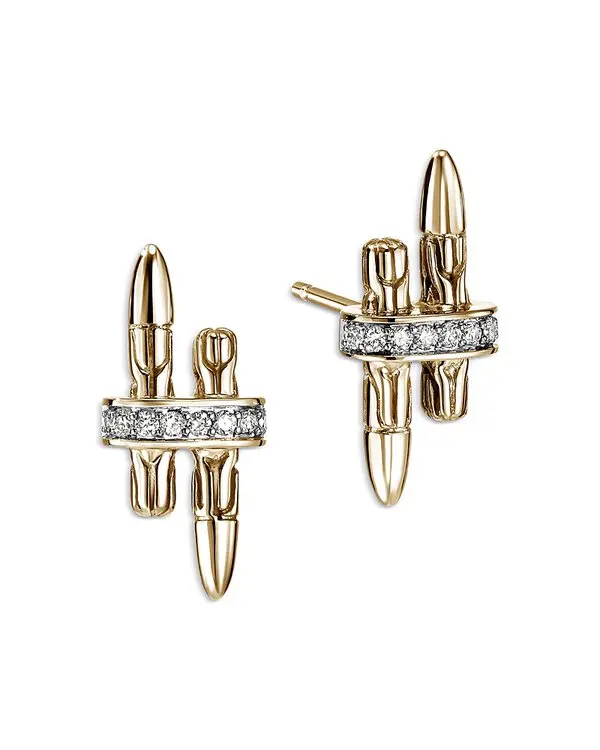 John Hardy 14k Yellow Spear Diamond Stud Earrings - Gold