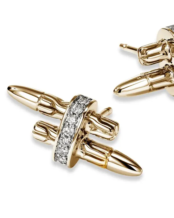 John Hardy 14k Yellow Spear Diamond Stud Earrings - Gold