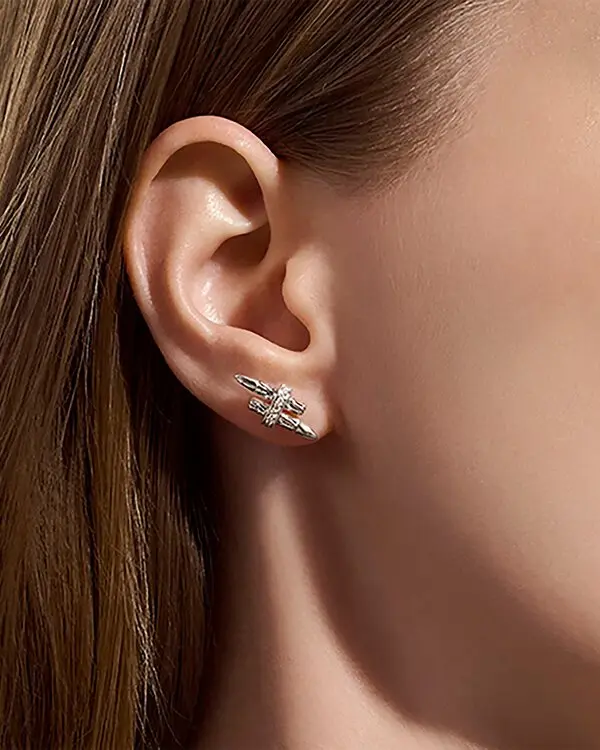 John Hardy Sterling Spear Diamond Stud Earrings - Silver