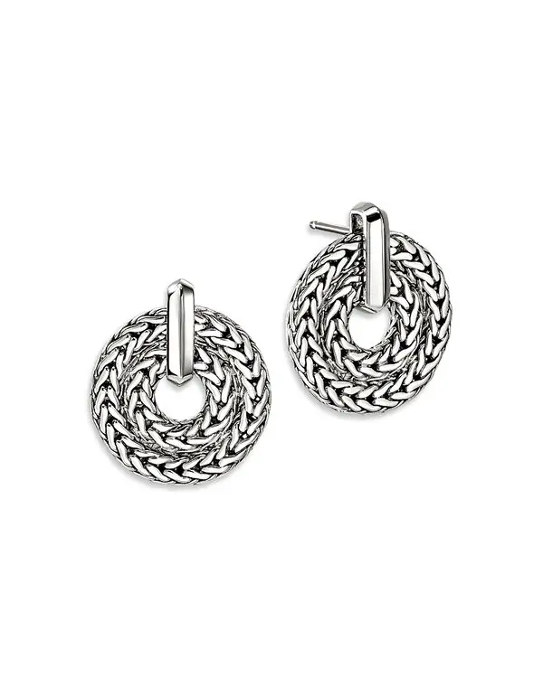 John Hardy Sterling Icon Woven Circle Doorknocker Drop Earrings - Silver