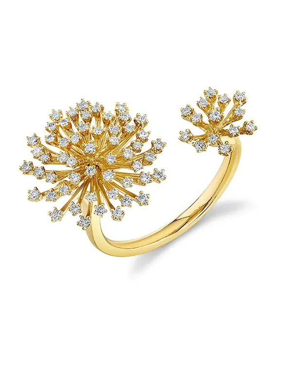 SYDNEY EVAN 14k Yellow Burst Diamond Flower Cuff Ring - Gold