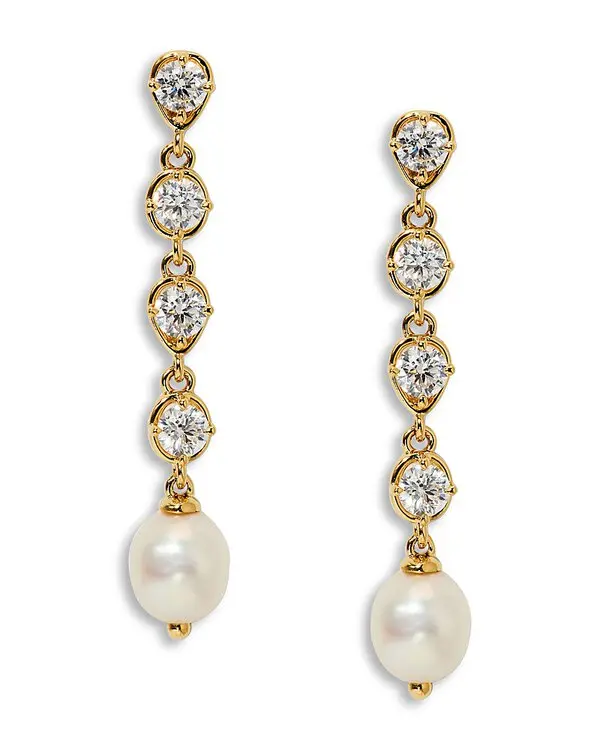 Nadri Maiden Cubic Zirconia And Imitation Pearl Drop Earrings - Gold