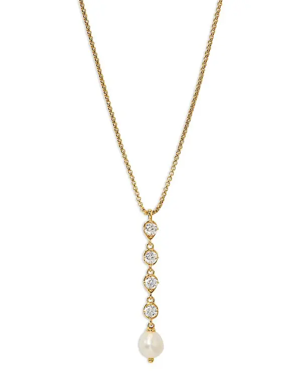 Nadri Maiden Cubic Zirconia & Imitation Pearl Lariat Necklace - Gold