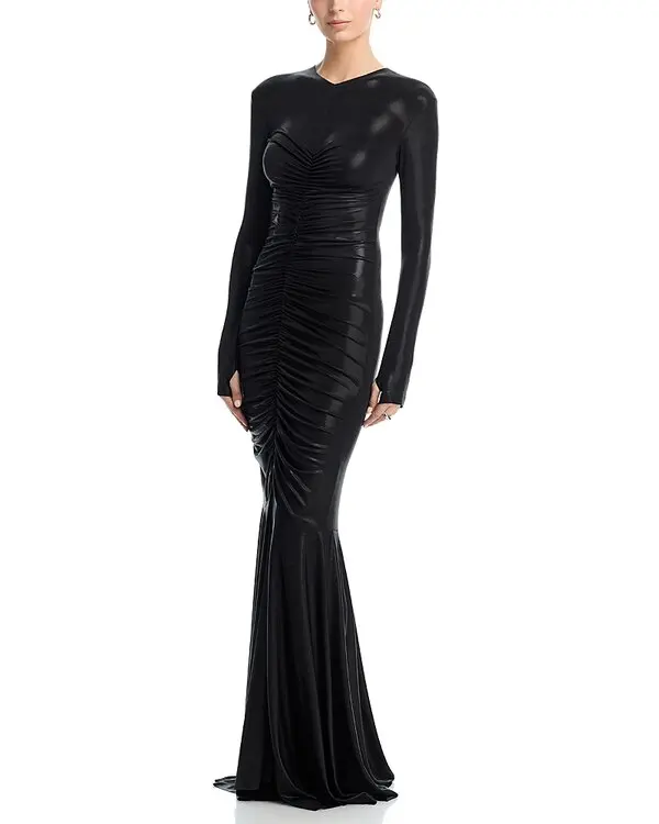Norma Kamali Shirred Fishtail Gown - Black