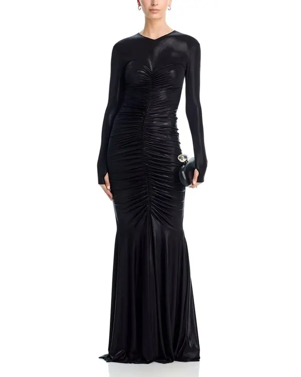 Norma Kamali Shirred Fishtail Gown - Black
